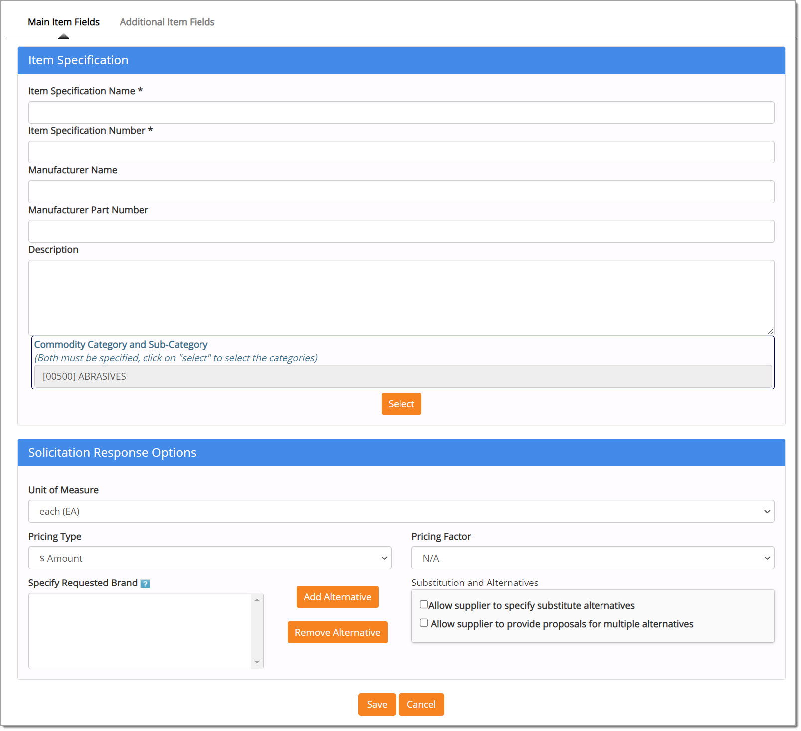 Manage Solicitation Item Spec Library